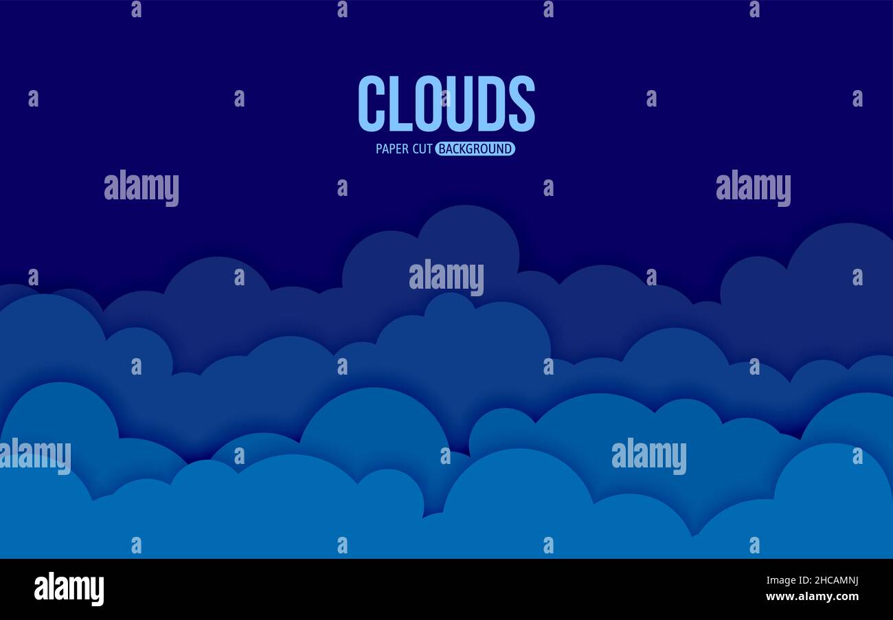 Cloud paper cut blue sky flat style. Cartoon volumetric splash ...