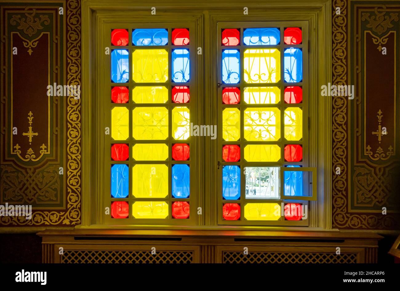 Stained glass in Orthodox Ascension Zenkov Cathedral, Almaty ...