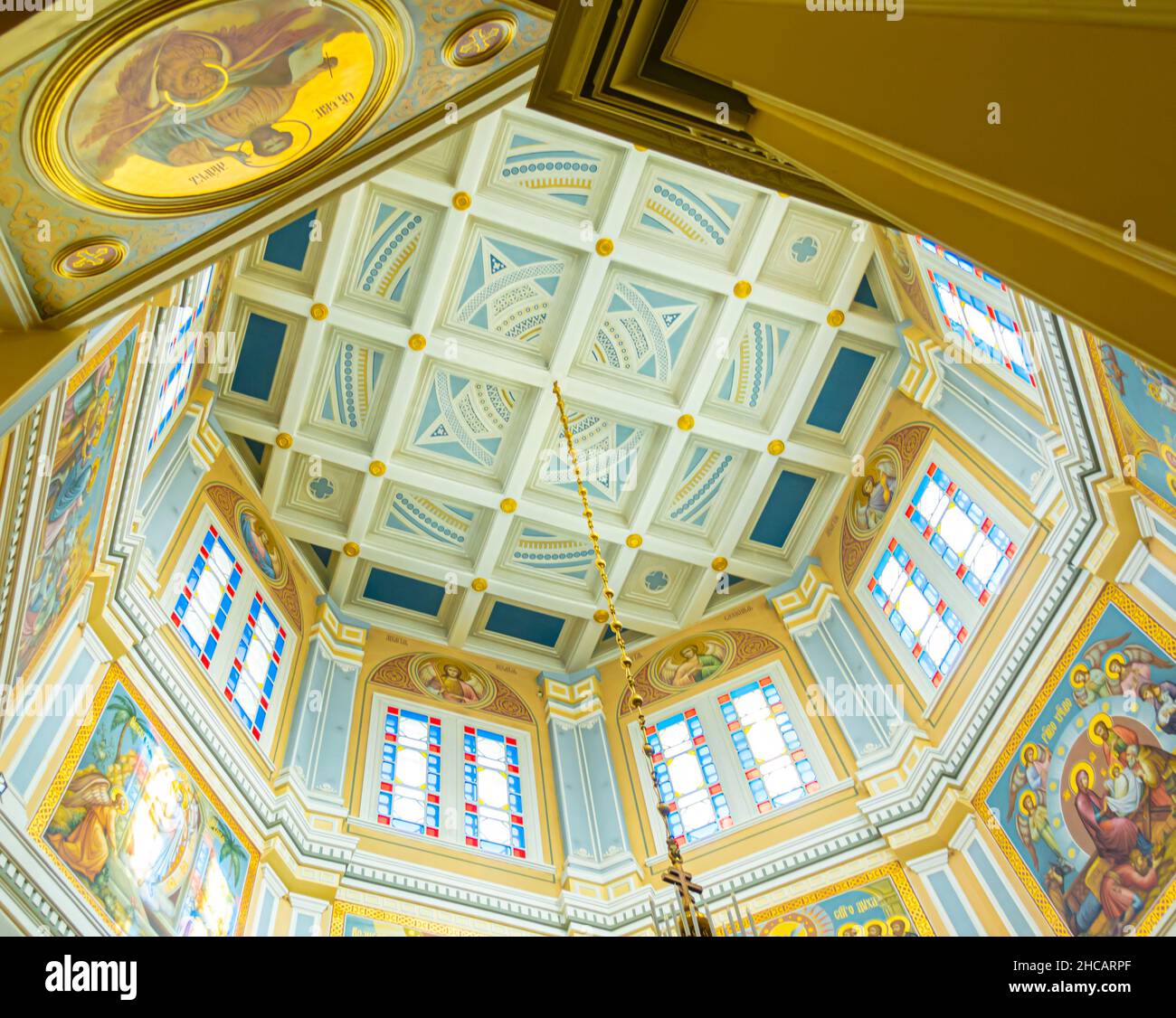 Dome with ornate decorated ceiling, interior of Orthodox Ascension ...