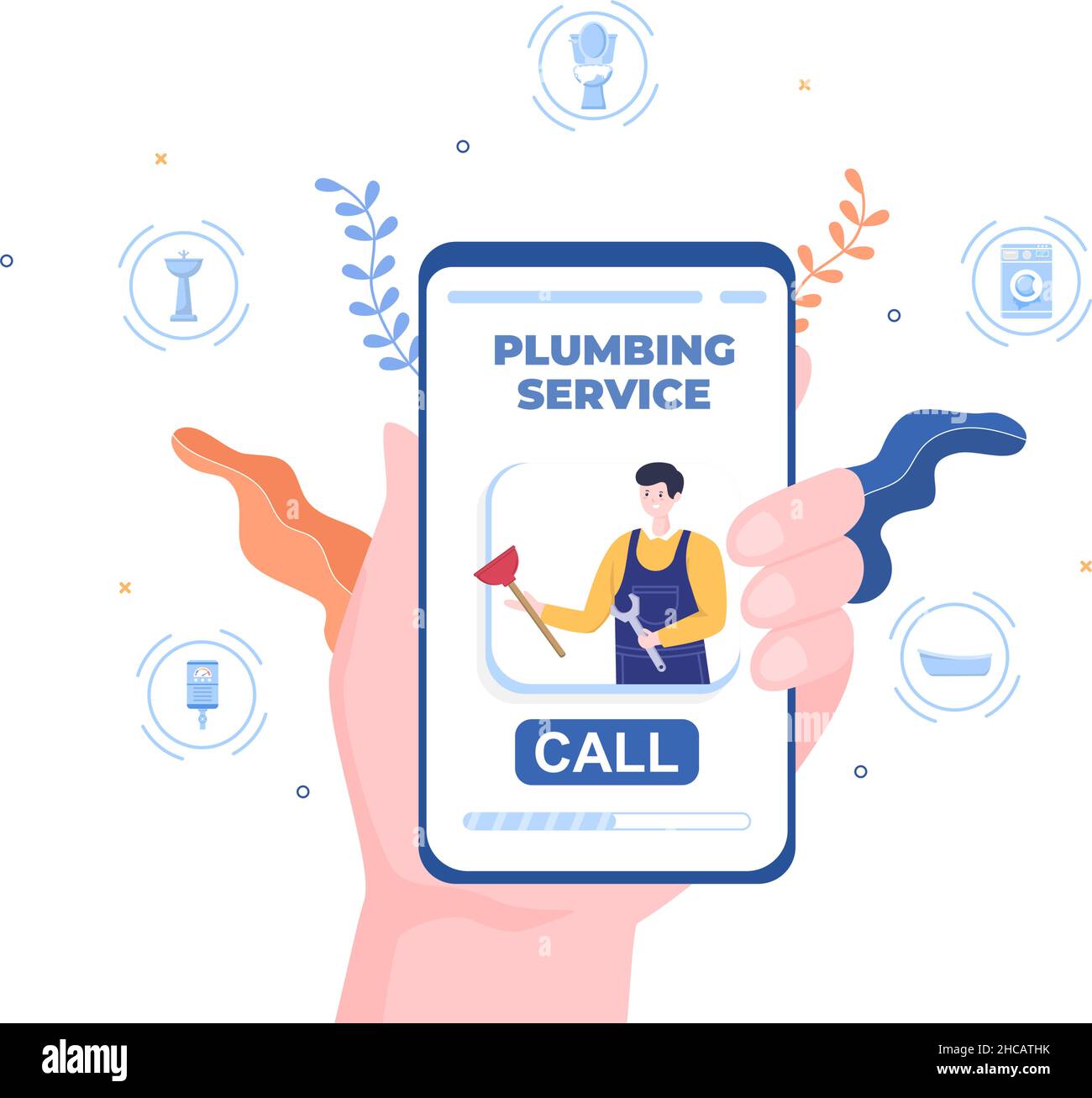 Plumbing Service with Plumber Workers Repair, Maintenance Fix Home and ...