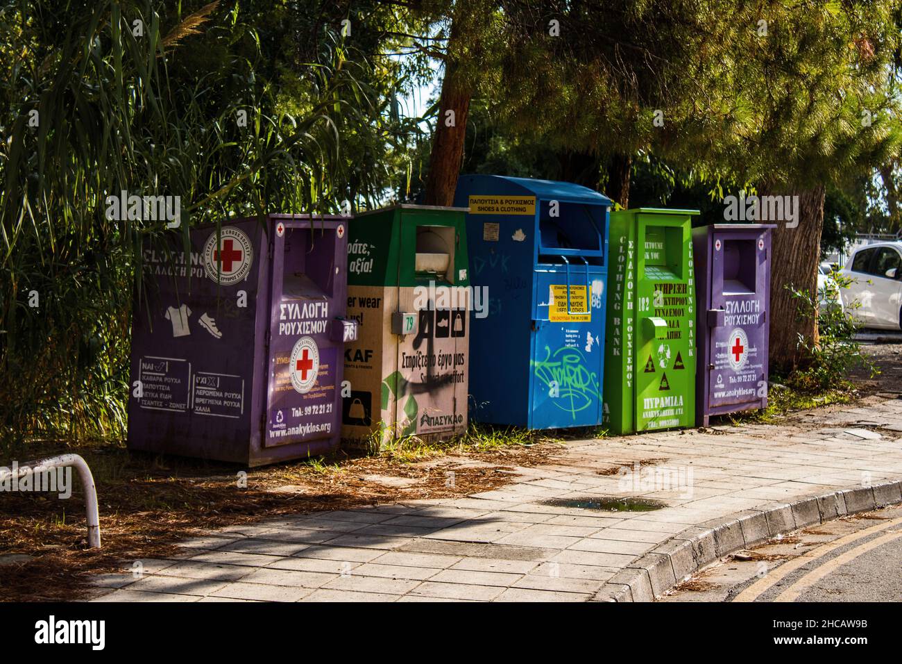 Nicosia, Cyprus - December 25, 2021 Garbage container in the streets of ...