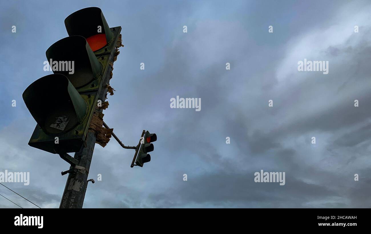 Traffic light against blue sky background with Clipping Path Stock ...