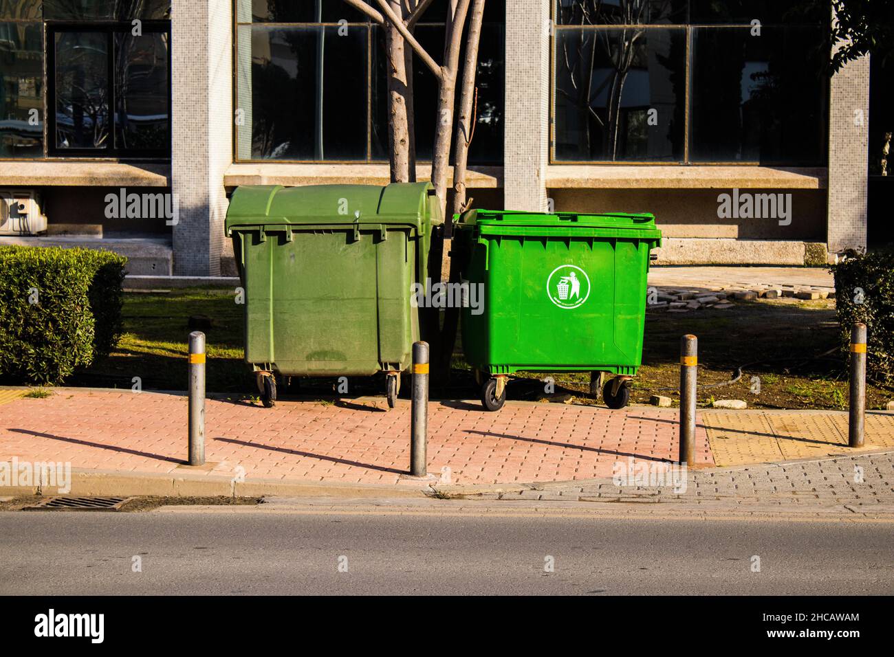 Nicosia, Cyprus - December 25, 2021 Garbage container in the streets of ...