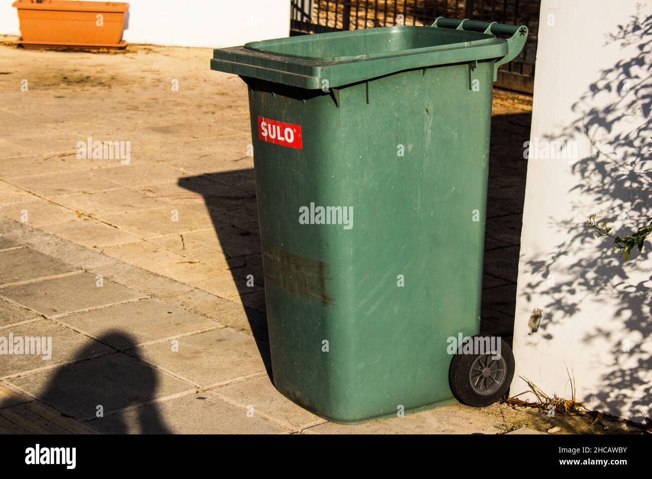 Nicosia, Cyprus - December 25, 2021 Garbage container in the streets of ...