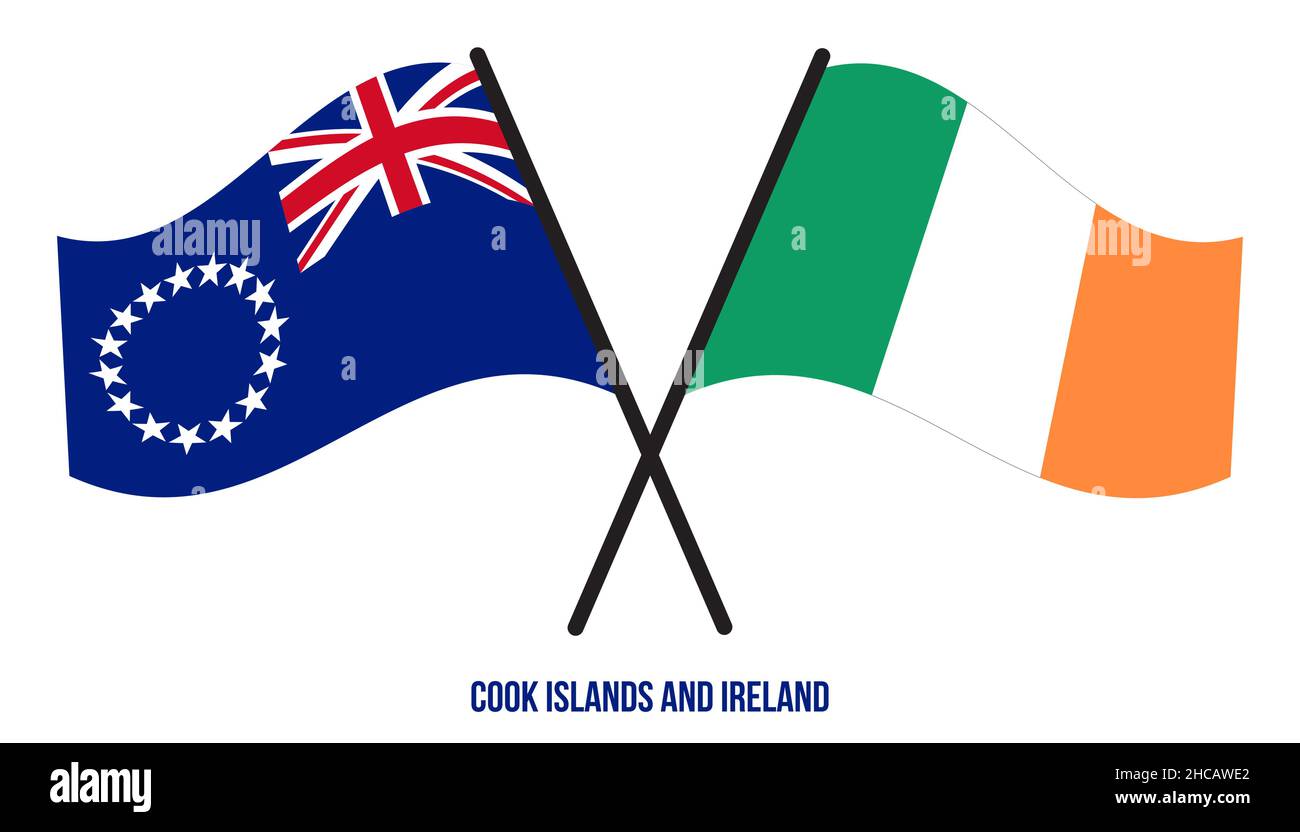 Cook Islands and Ireland Flags Crossed And Waving Flat Style. Official ...