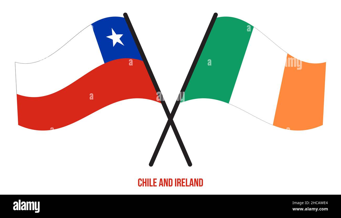 Chile and Ireland Flags Crossed And Waving Flat Style. Official ...