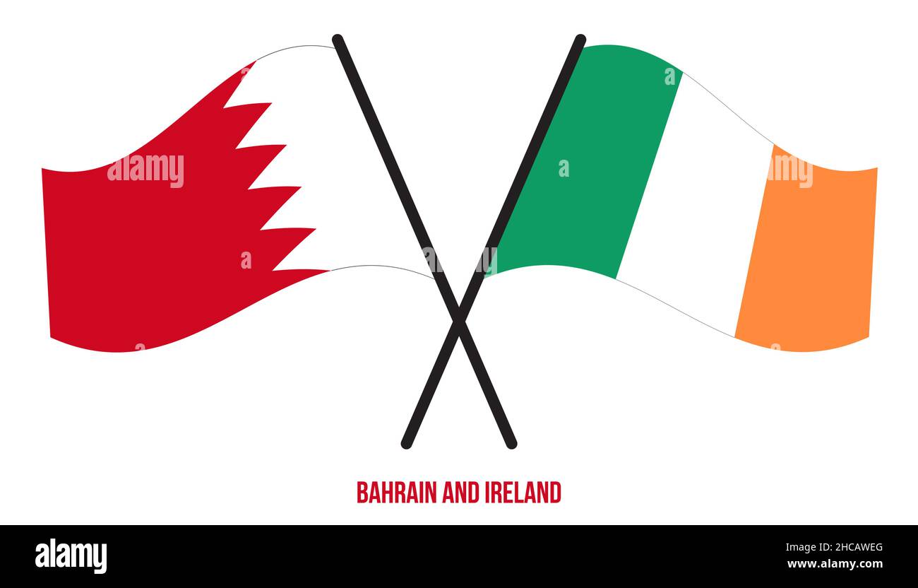 Bahrain and Ireland Flags Crossed And Waving Flat Style. Official ...