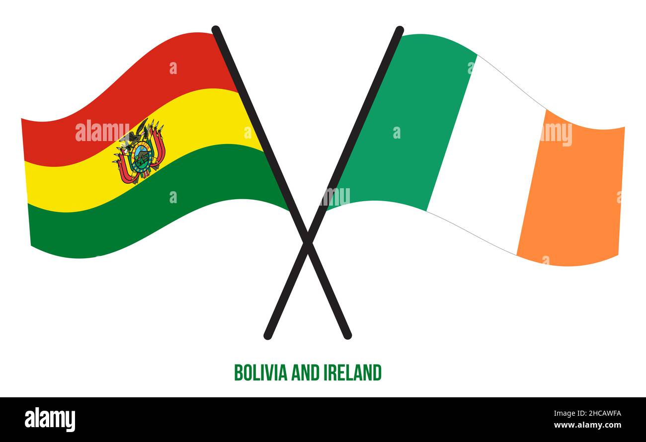 Bolivia and Ireland Flags Crossed And Waving Flat Style. Official ...