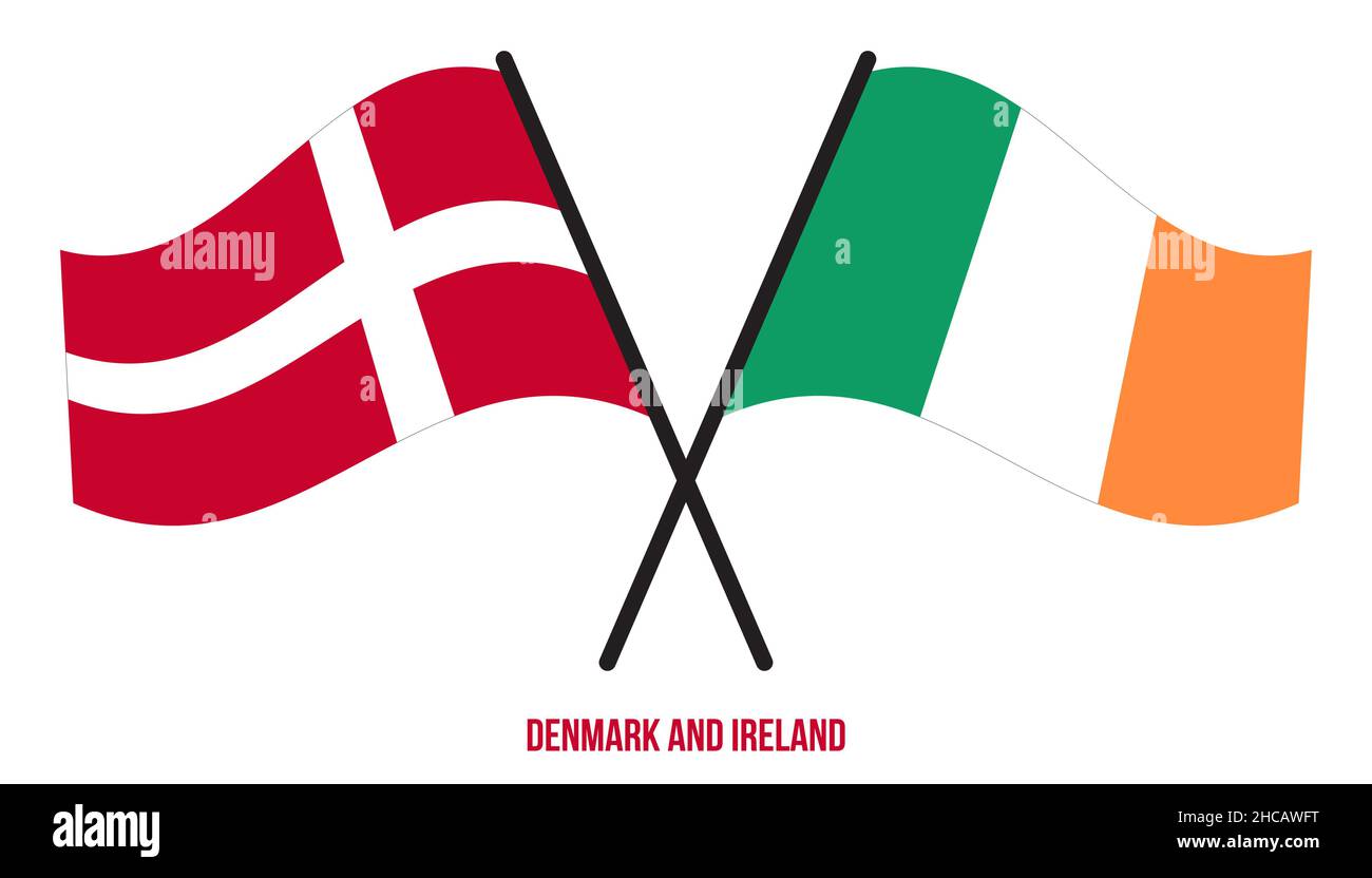 Denmark and Ireland Flags Crossed And Waving Flat Style. Official ...