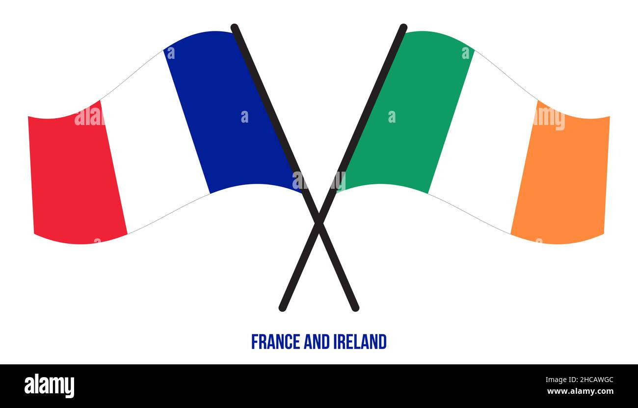 France and Ireland Flags Crossed And Waving Flat Style. Official ...
