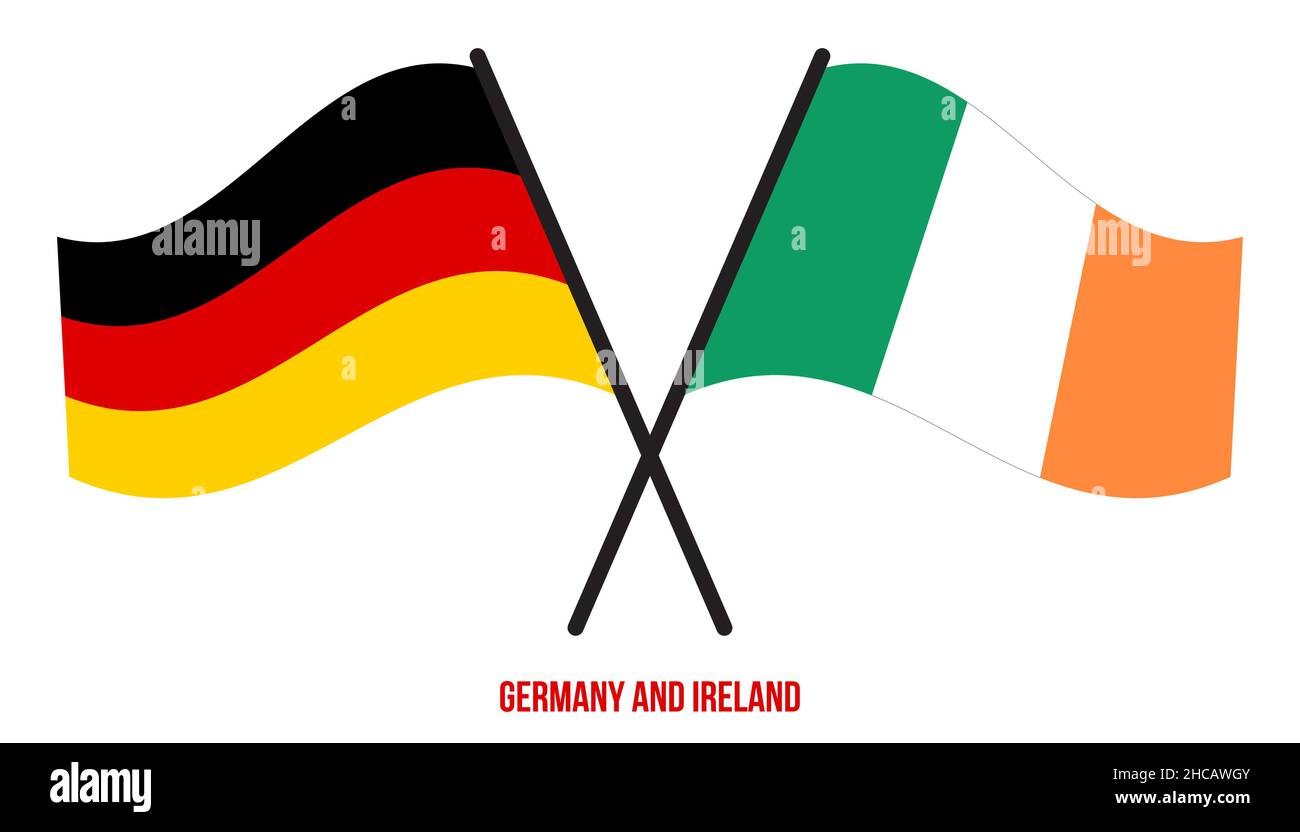 Germany and Ireland Flags Crossed And Waving Flat Style. Official ...