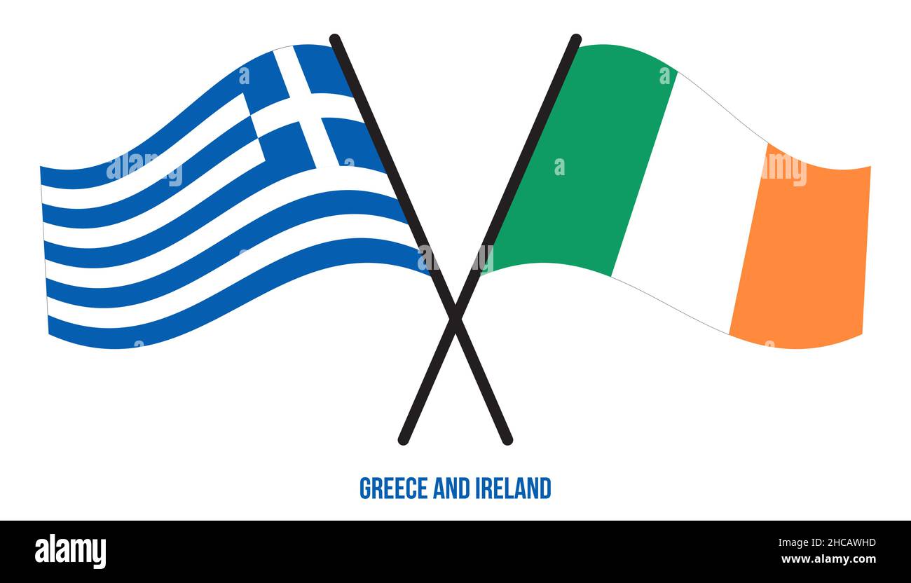 Greece and Ireland Flags Crossed And Waving Flat Style. Official ...