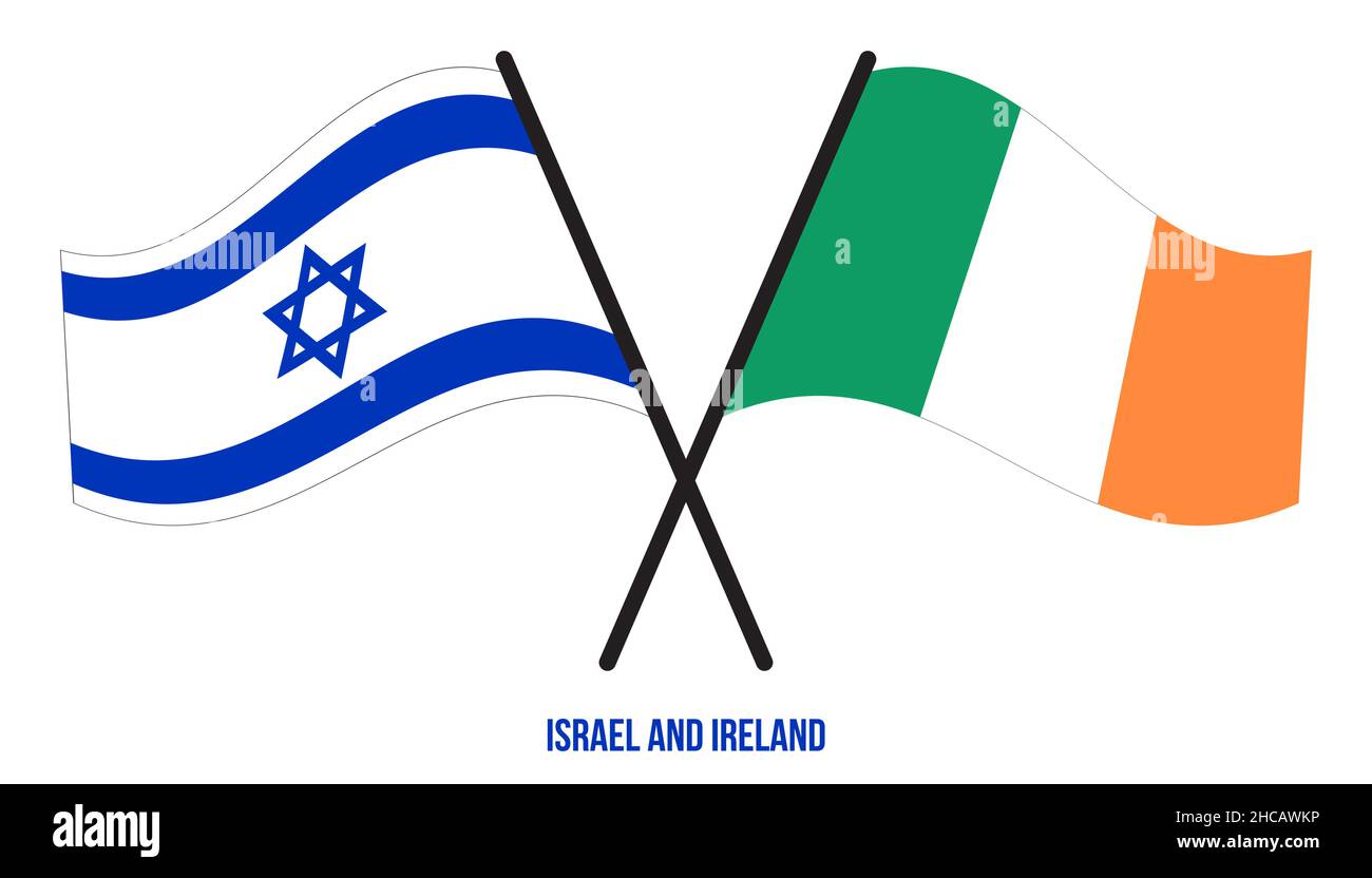 Israel and Ireland Flags Crossed And Waving Flat Style. Official ...