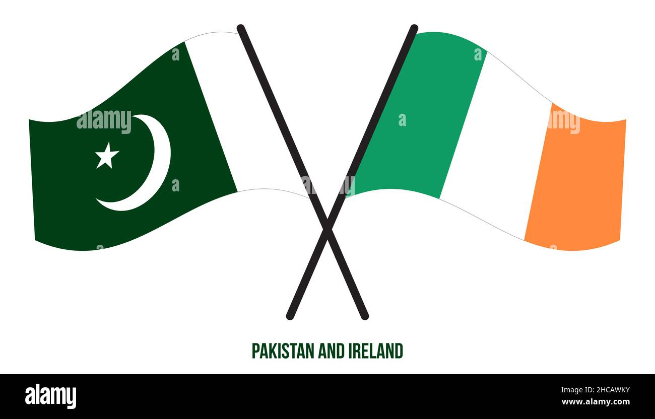 Pakistan and Ireland Flags Crossed And Waving Flat Style. Official ...