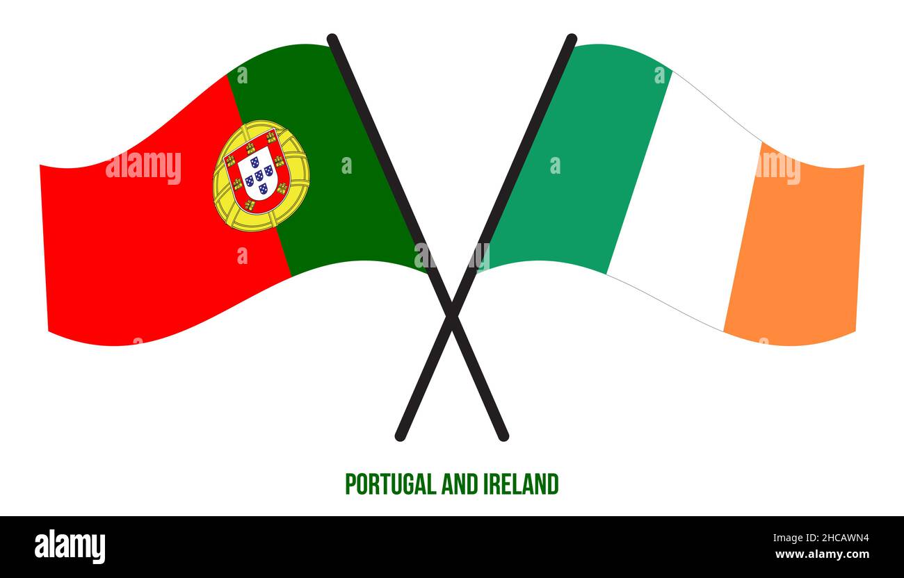 Portugal and Ireland Flags Crossed And Waving Flat Style. Official ...