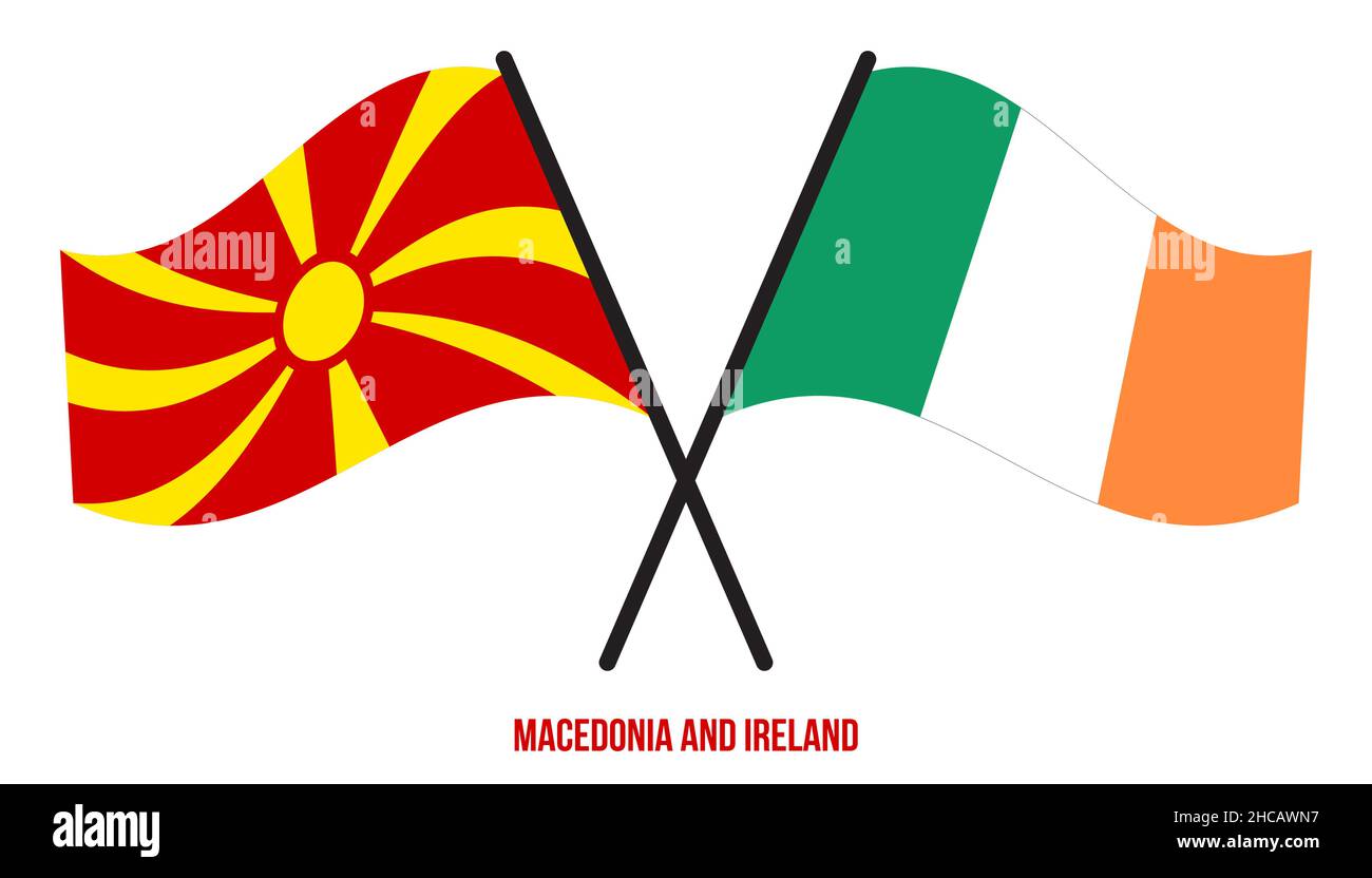 Macedonia and Ireland Flags Crossed And Waving Flat Style. Official ...
