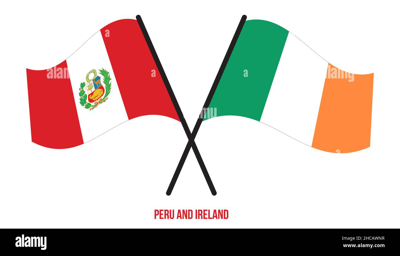 Peru and Ireland Flags Crossed And Waving Flat Style. Official ...