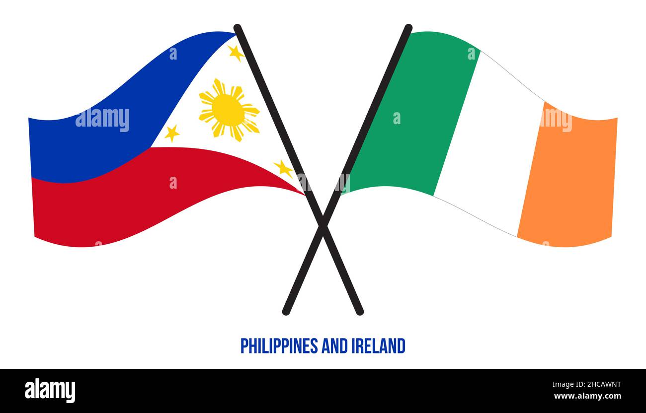 Philippines and Ireland Flags Crossed And Waving Flat Style. Official ...