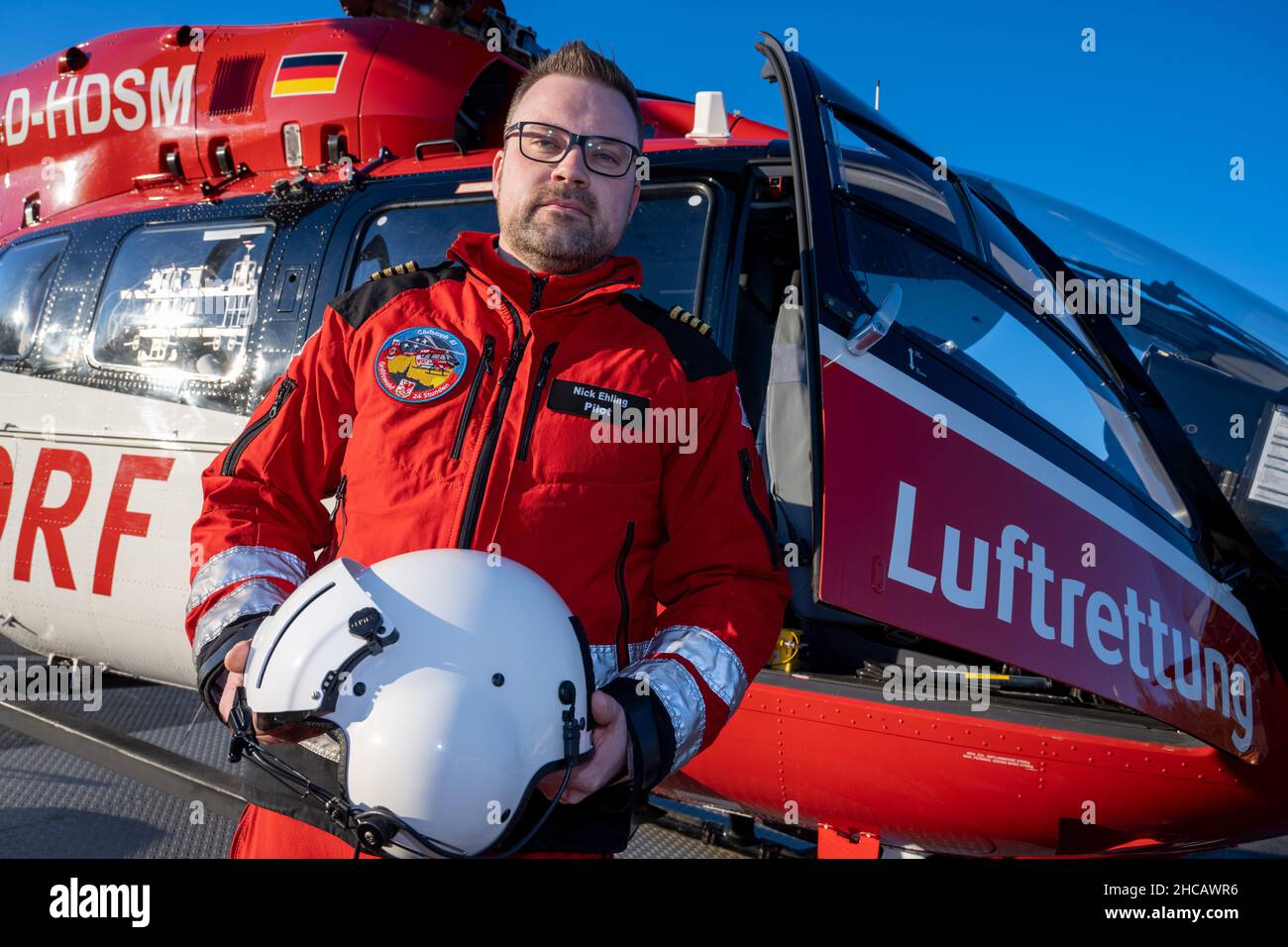 Greifswald, Germany. 20th Dec, 2021. Nick Ehling, DRF Luftrettung pilot ...
