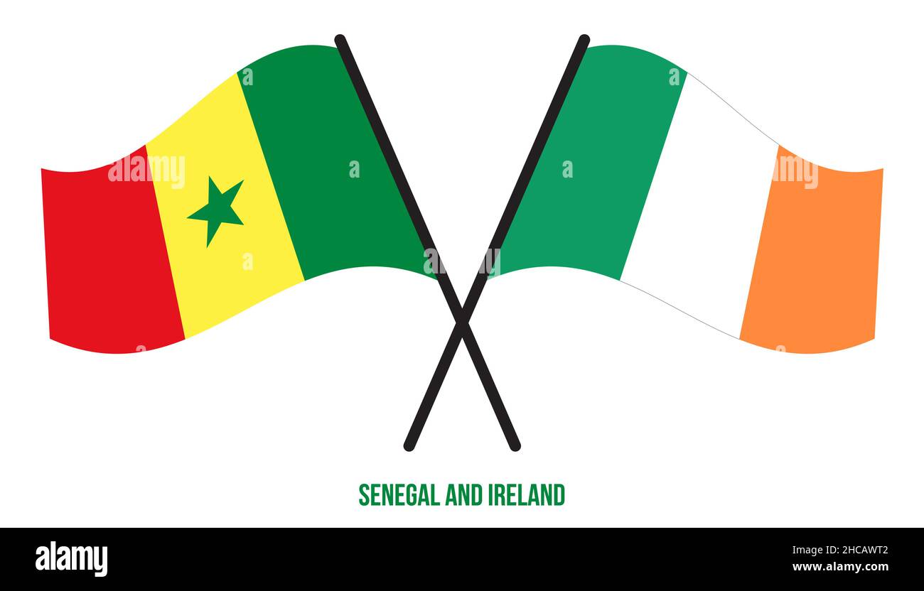 Senegal and Ireland Flags Crossed And Waving Flat Style. Official Proportion. Correct Colors ...