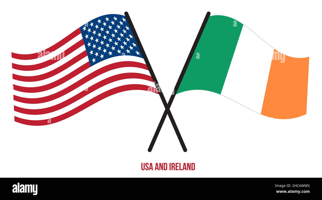 USA and Ireland Flags Crossed And Waving Flat Style. Official ...