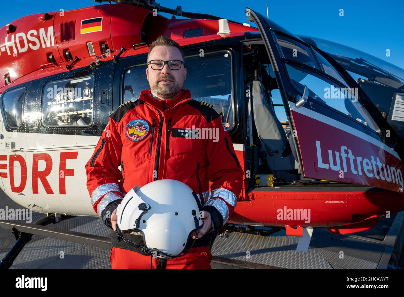 Greifswald, Germany. 20th Dec, 2021. Nick Ehling, DRF Luftrettung pilot ...