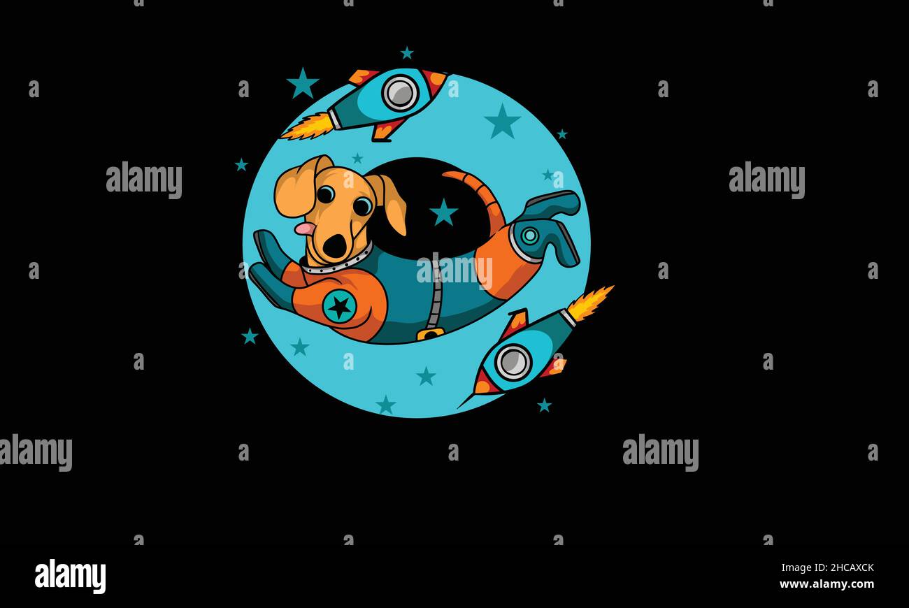 astronaut dog character with rocket design monogram vector template ...