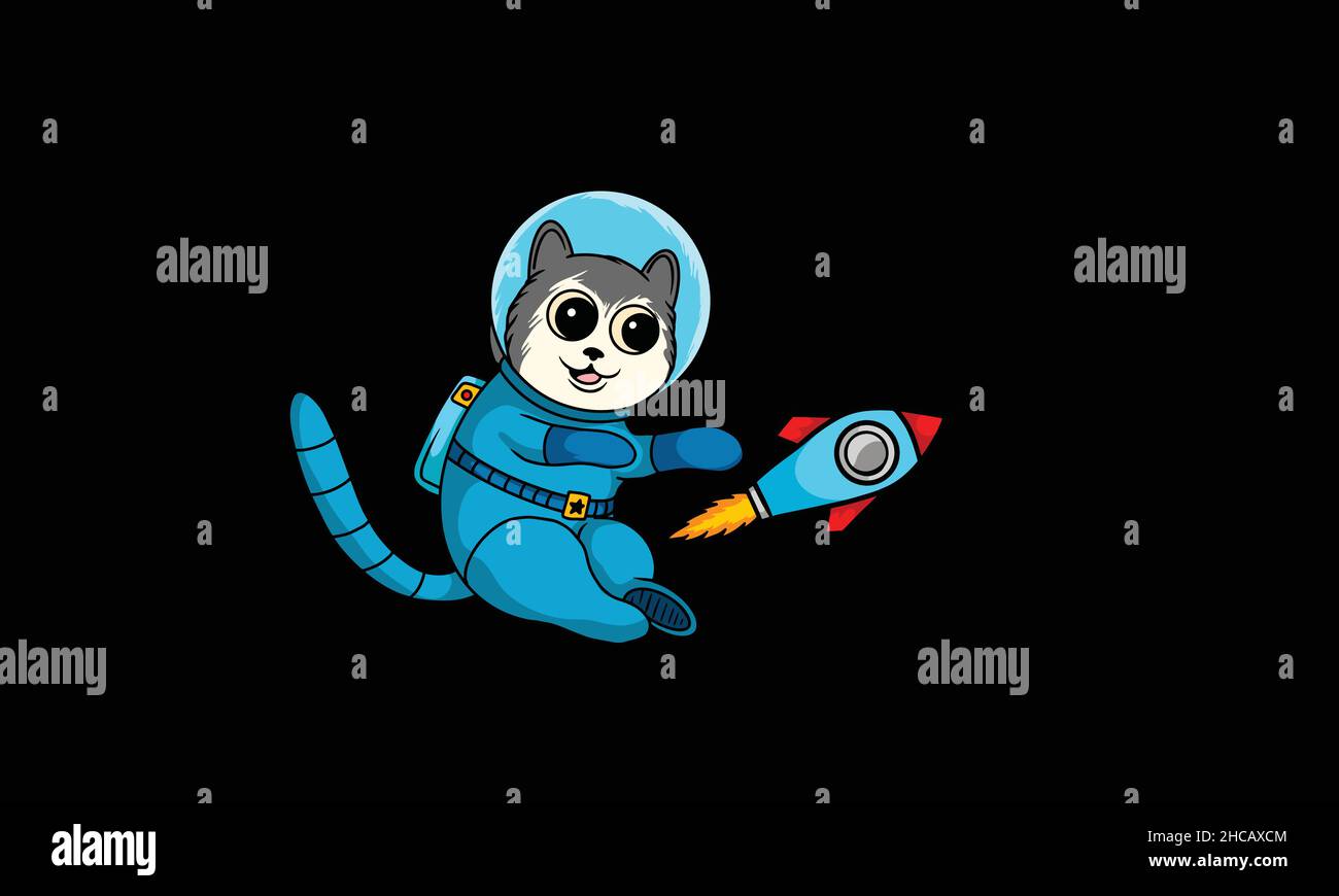 astronaut cat with rocket design monogram vector template Stock Vector ...