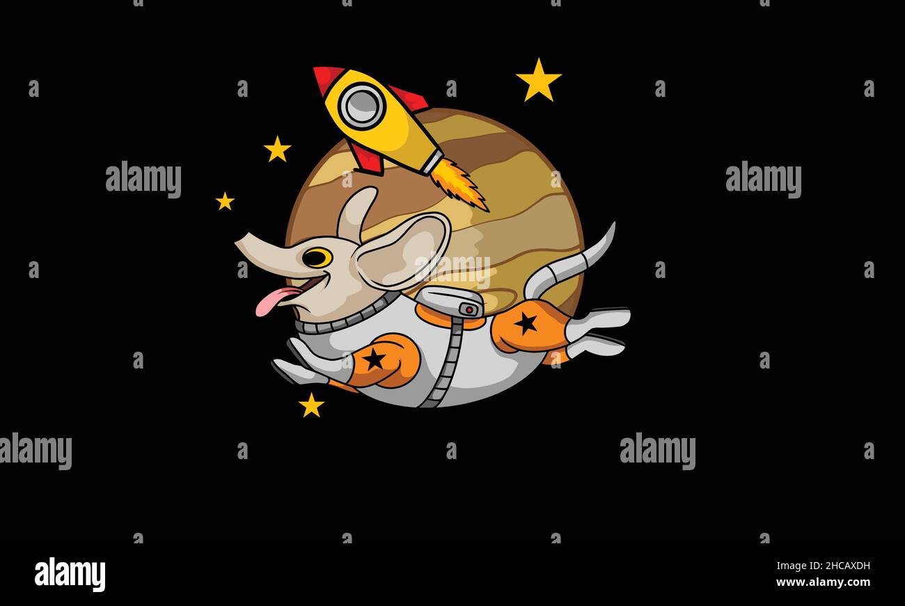 astronaut flying dog character and rocket design monogram vector ...
