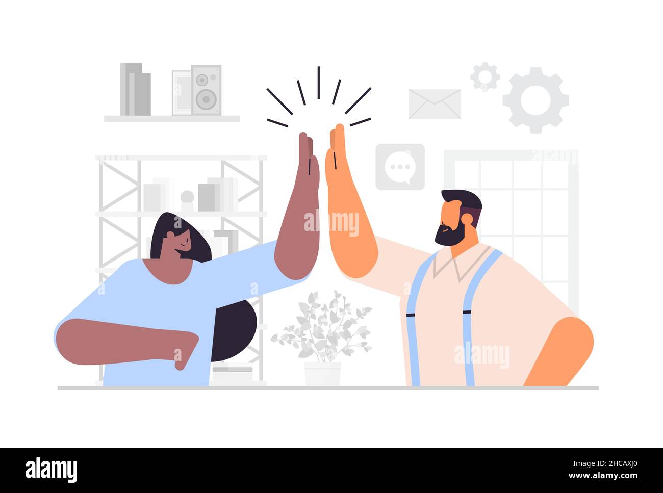 mix race businesspeople giving high five successful teamwork agreement ...