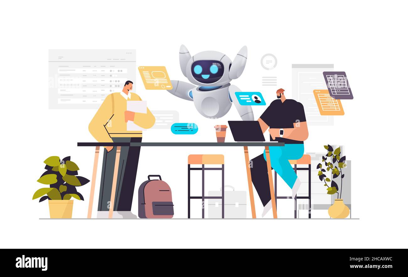 businesspeople working with robot in office artificial intelligence ...