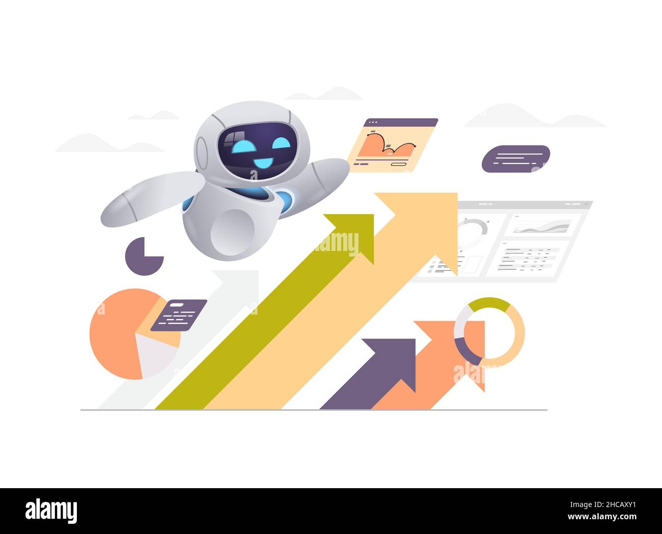 modern robot analyzing financial statistics data business growth ...
