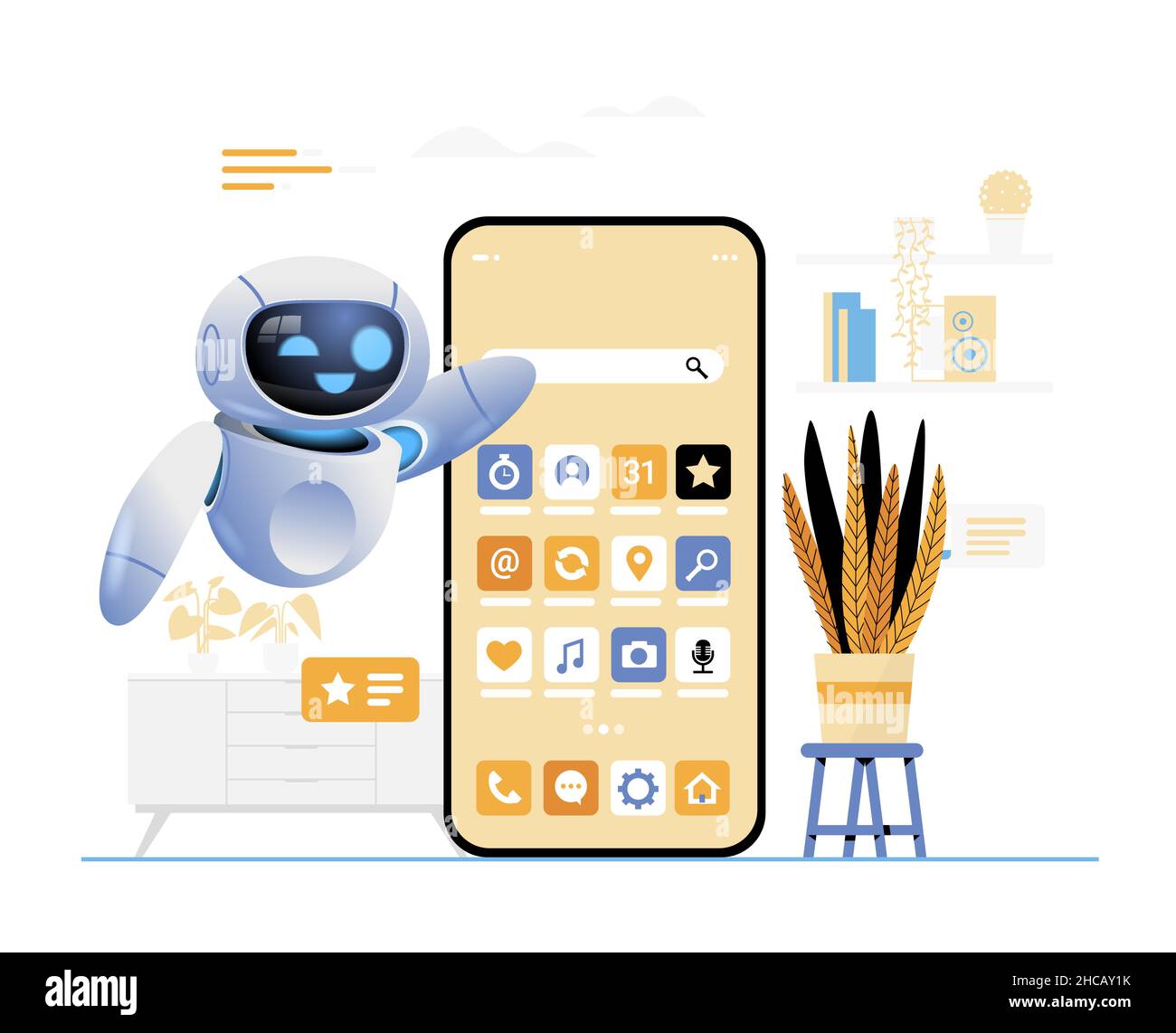 modern robot using online mobile app social media communication ...