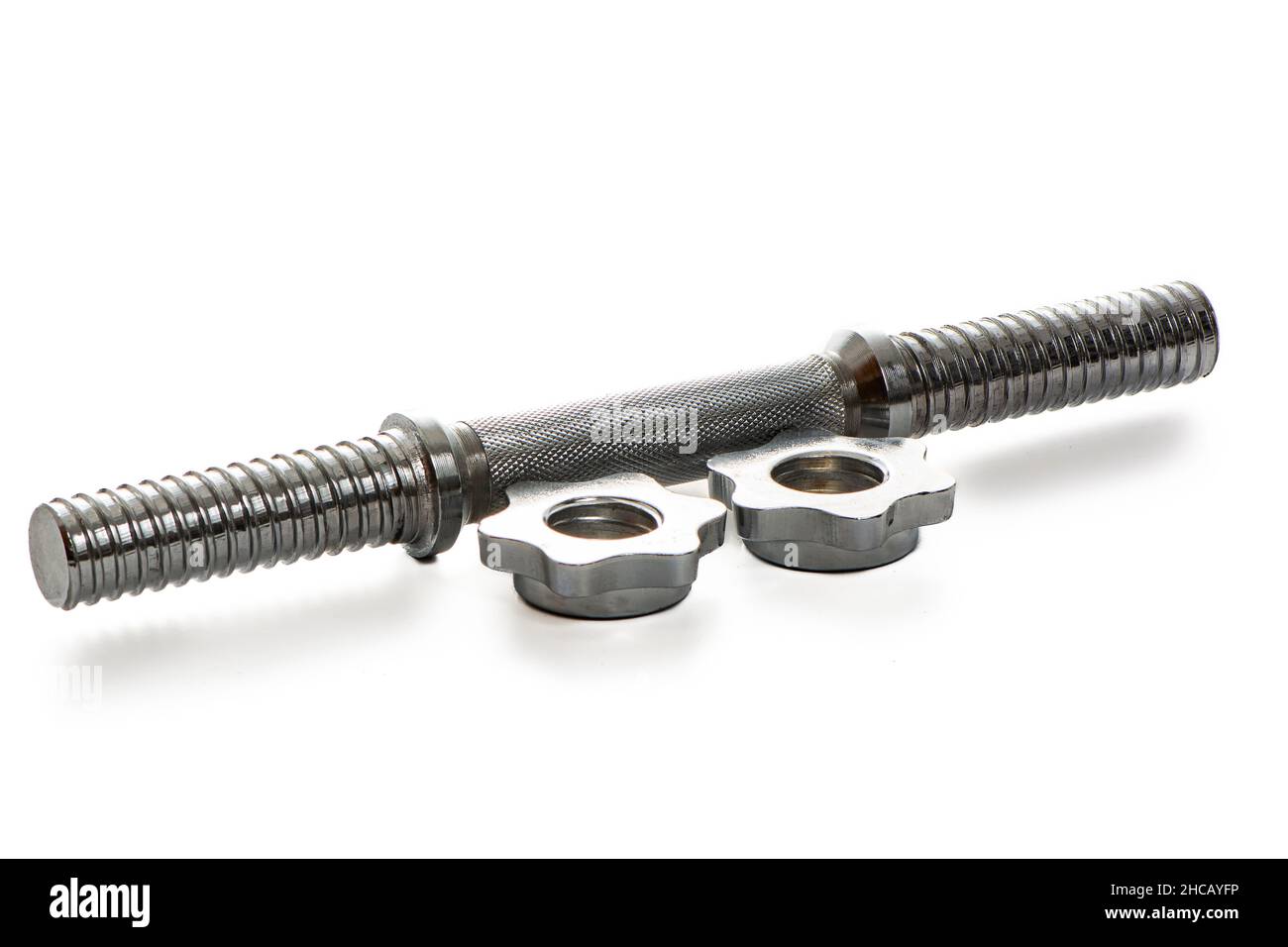 metal neck for dumbbells in disassembled form on a white isolated ...