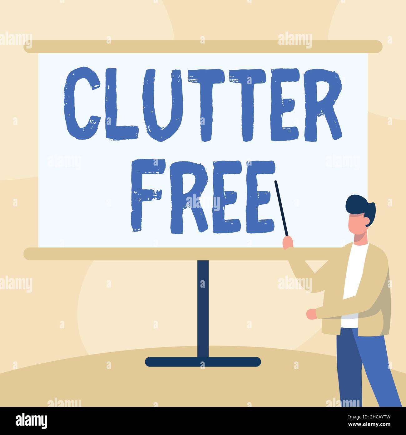 Text caption presenting Clutter Free. Word Written on Well organized ...