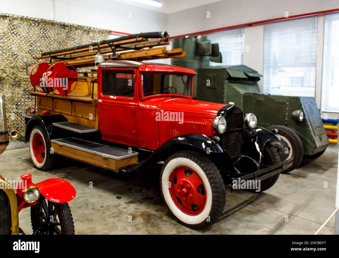 Moscow, Russia - December 16 2021: Retro fire engine in film studio ...