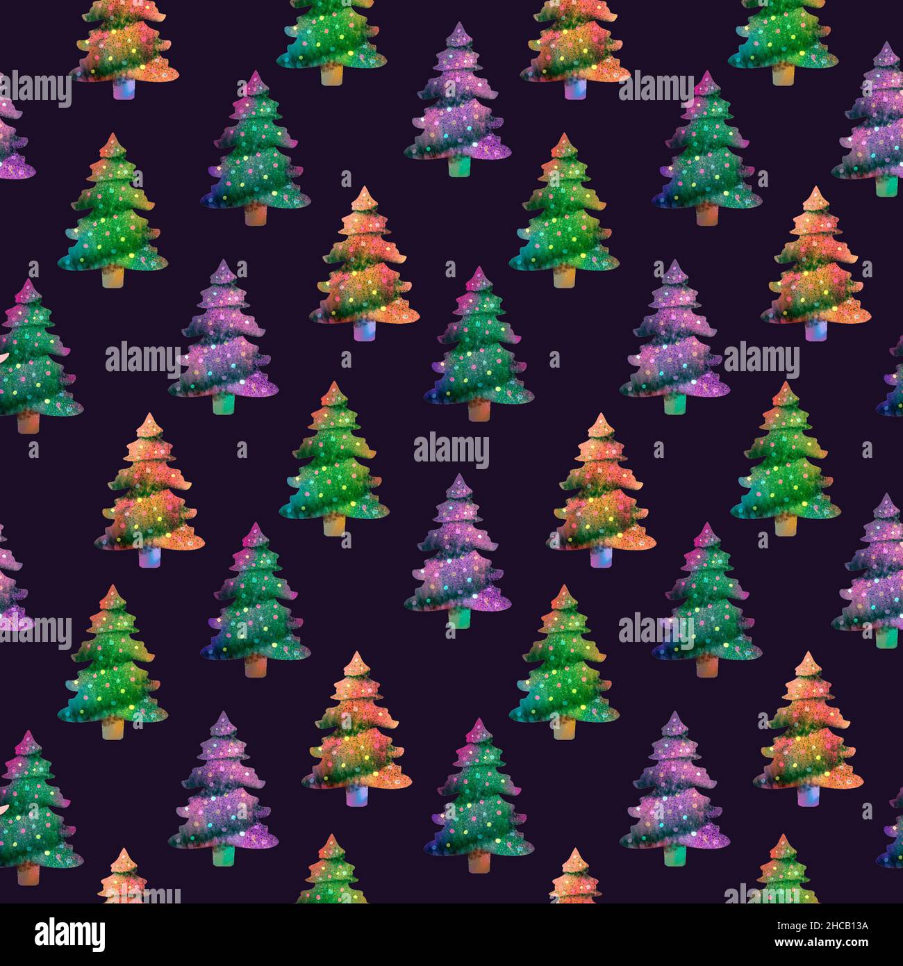 Amazing Colourful Christmas fir trees pattern with dark background. For ...