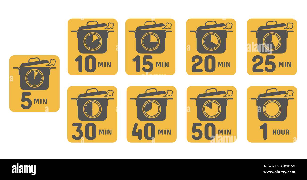 Preparation time icon set. Cook time signs. Vector symbols with pan ...