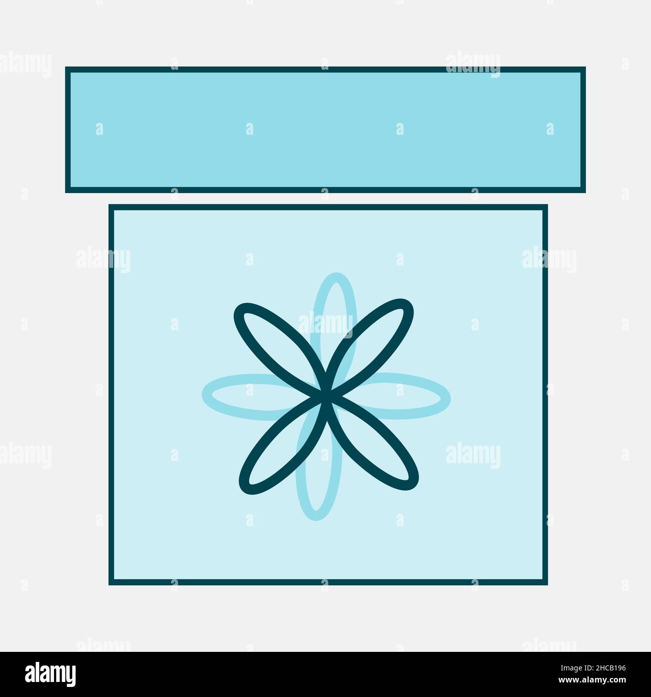 Original light blue cube-shaped gift box. Gift wrapping. Blue outline ...