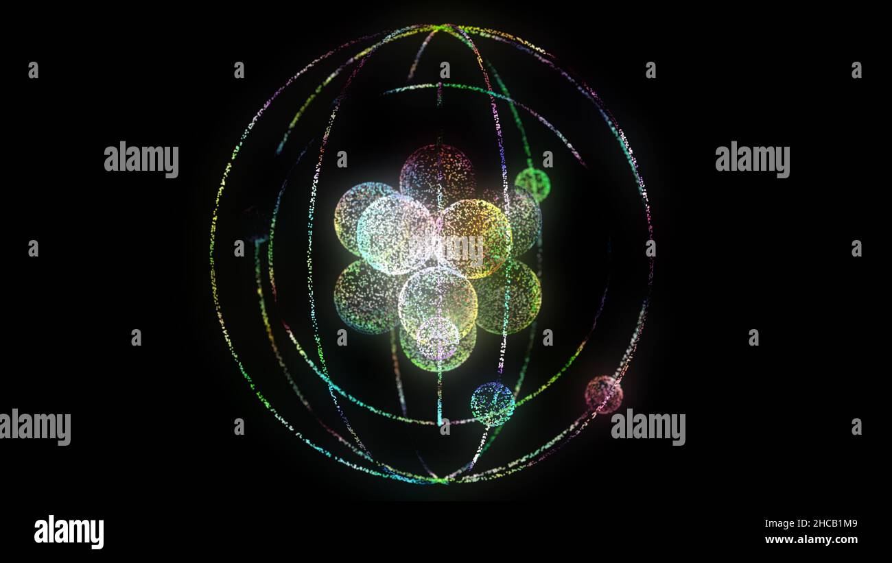 Atomic Structure of Particle on Black Background Stock Photo - Alamy