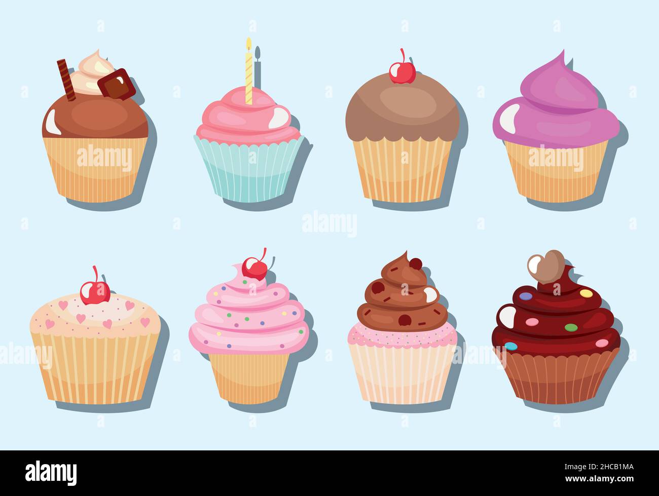 Set pink cupcakes cherry Stock Vector Images - Alamy