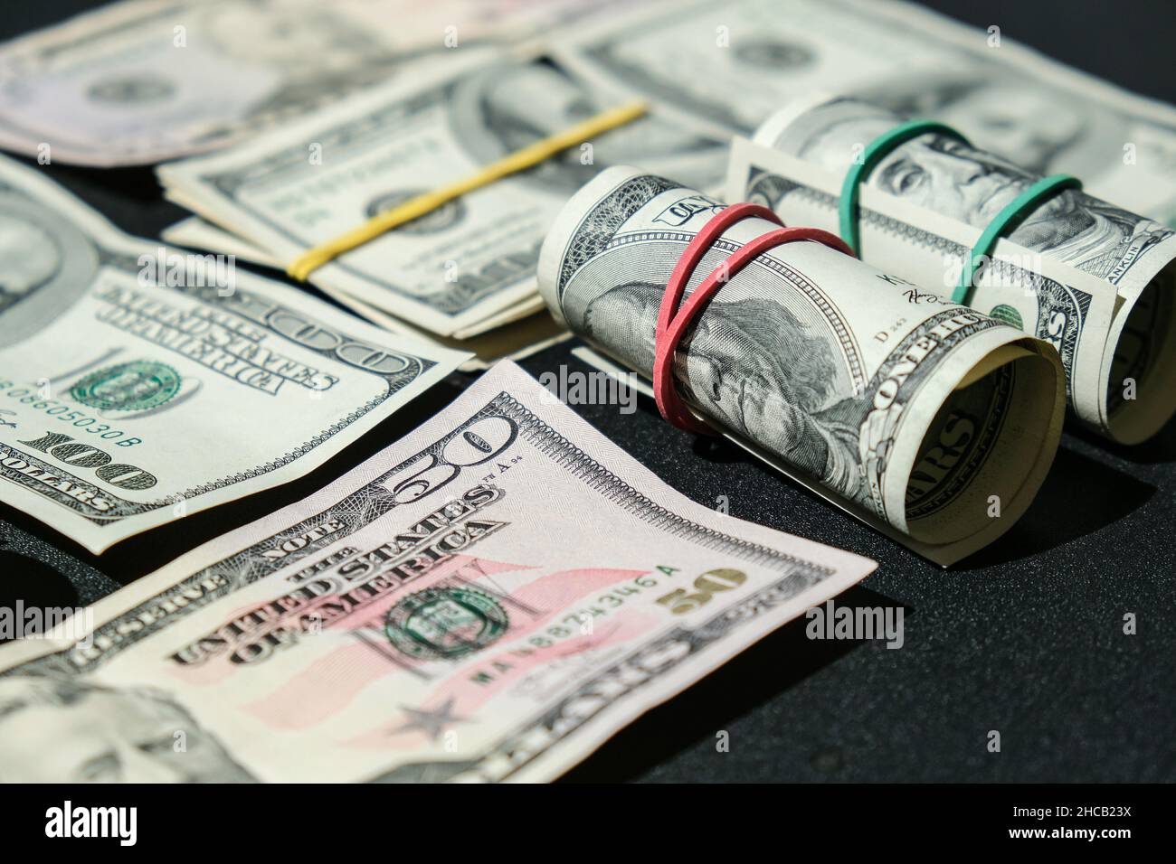 US dollars bundle close up isolated on dollar background. Paper ...