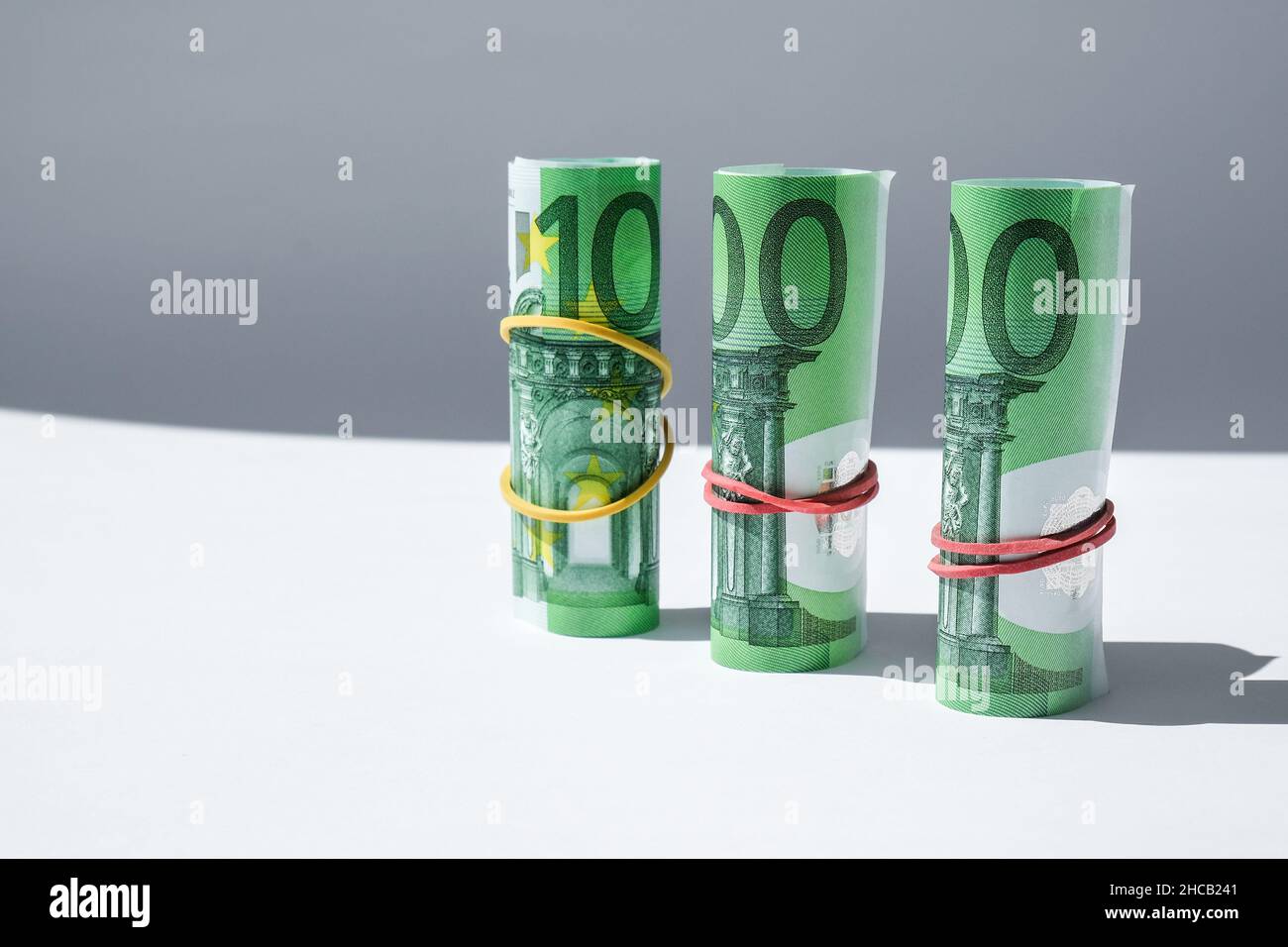 Close up of Euro money roll. Euro banknote set cash money - EU currency ...