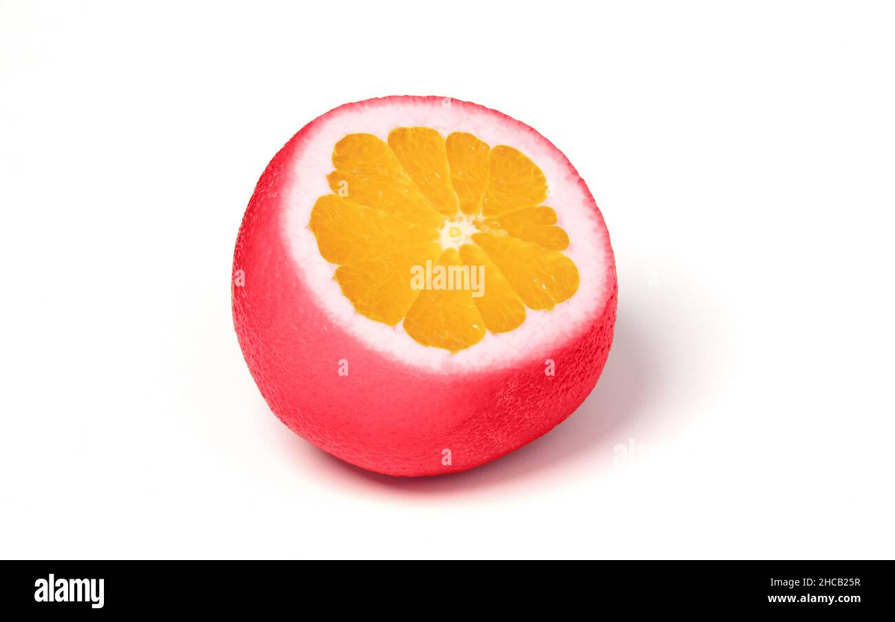 Weird looking cut of red orange fruit, isolated Stock Photo - Alamy