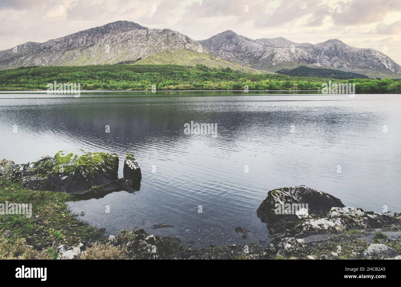 Beautiful landscape scenery of Lough inagh with mountains in the ...