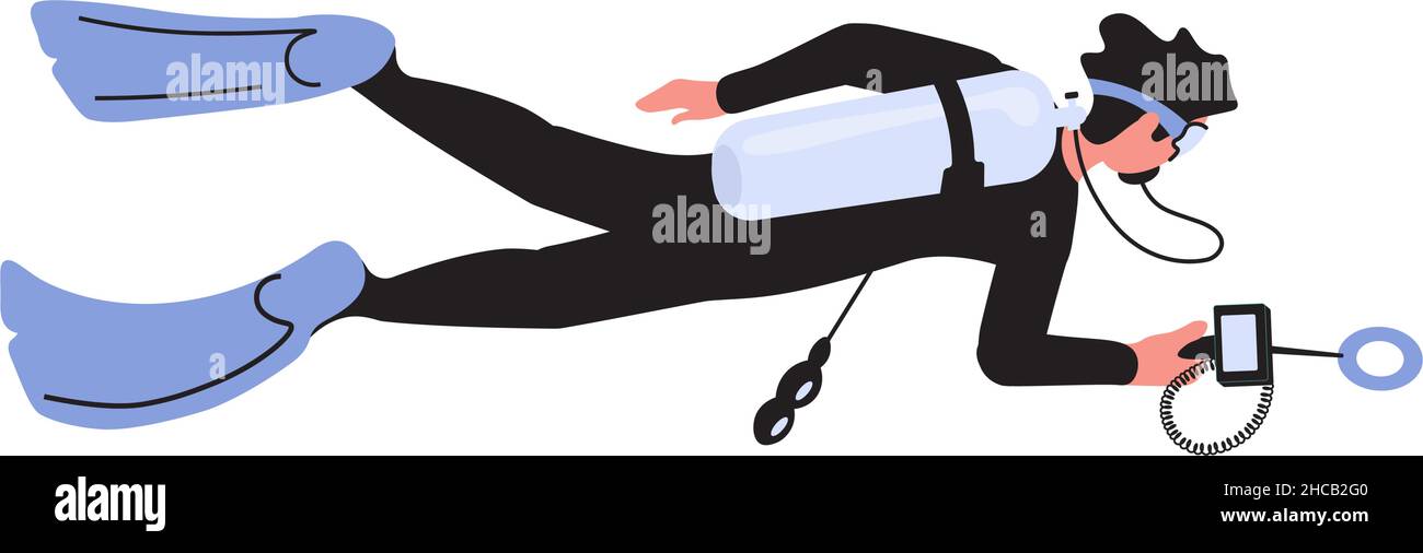 Male scuba diver with diving equipment isolated on white background ...