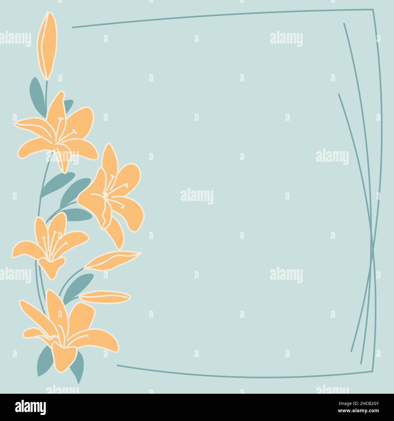 Square art template with flower frame, floral and geometric elements ...