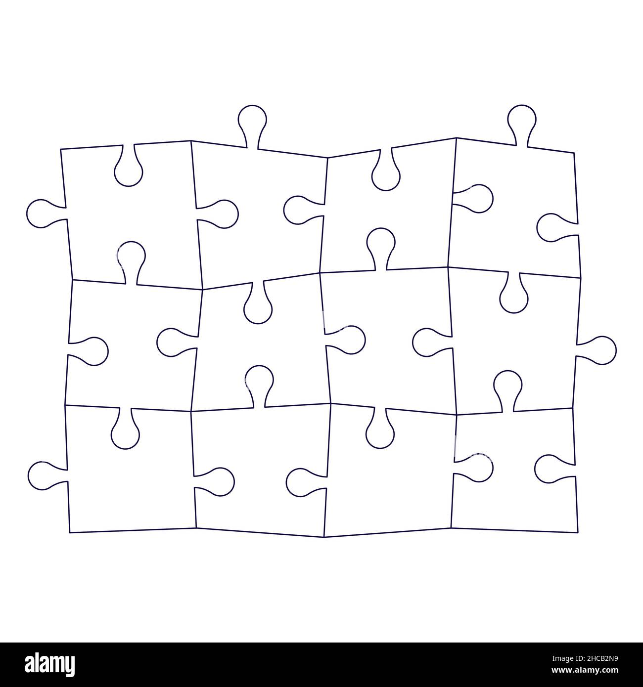 Puzzle pieces in line style isolated on white background. Flat Art ...