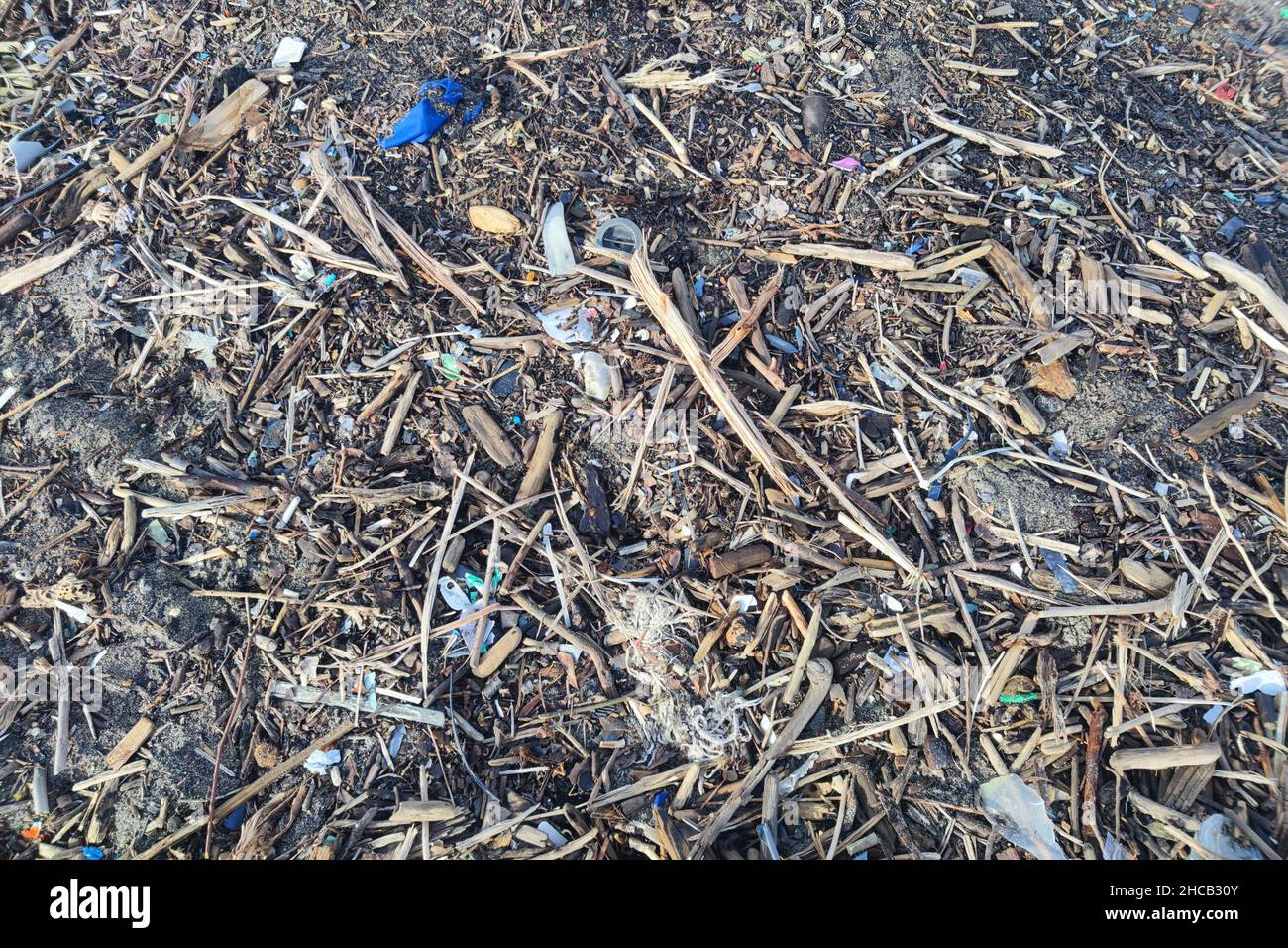 Plastic waste rubbish garbage on the sandy beach Stock Photo - Alamy