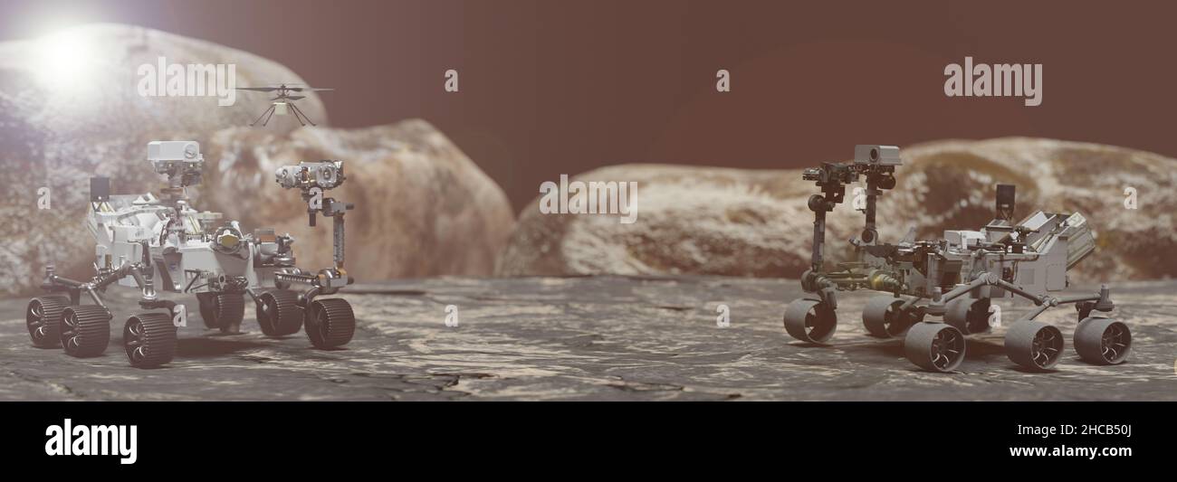 Mars 2020 Perseverance Rover together with Rover Curiosity is exploring ...